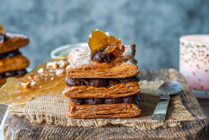 Chocolate millefueille stock photo. Image of delicious - 247166150