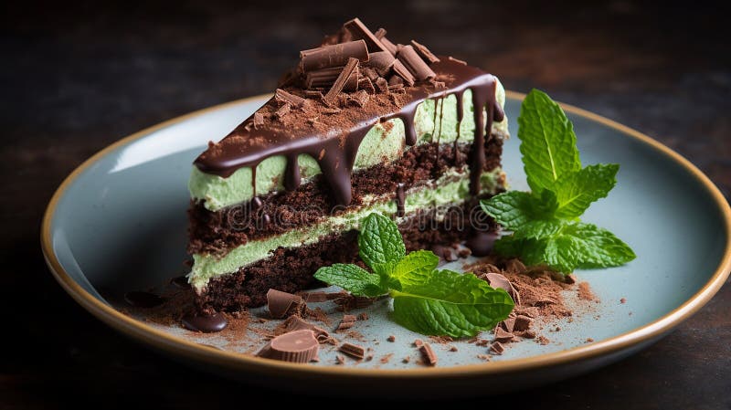 Elegant Chocolate Mint Cake in a Cool Modern Indoor Cafe Stock Image ...