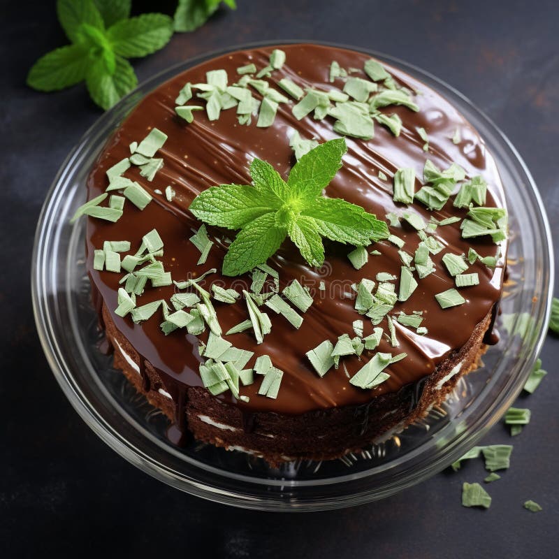 Chocolate Mint Cake Sweet on a Clear Glass Table. Generative AI Stock ...