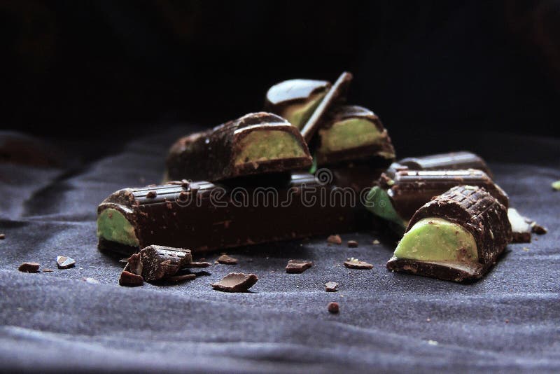 Chocolate with Mint Filling Stock Photo - Image of close, copyspace ...