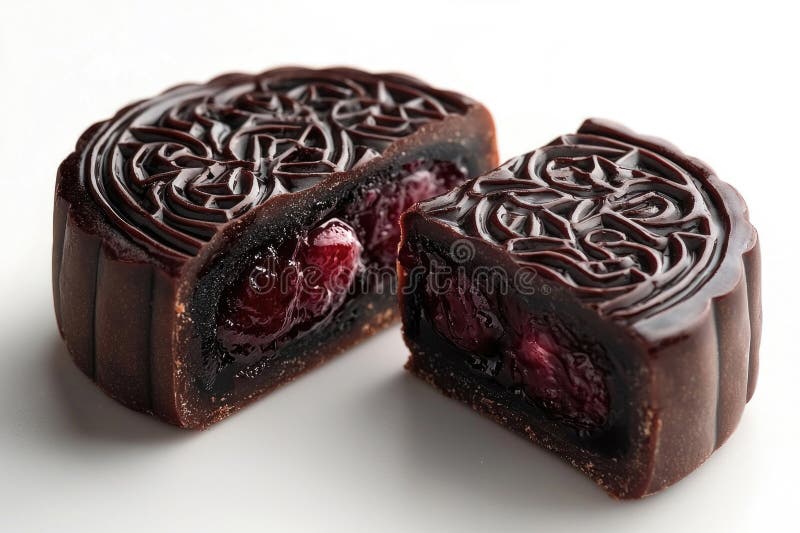 Chocolate Mooncake with Cherry Filling Stock Illustration ...
