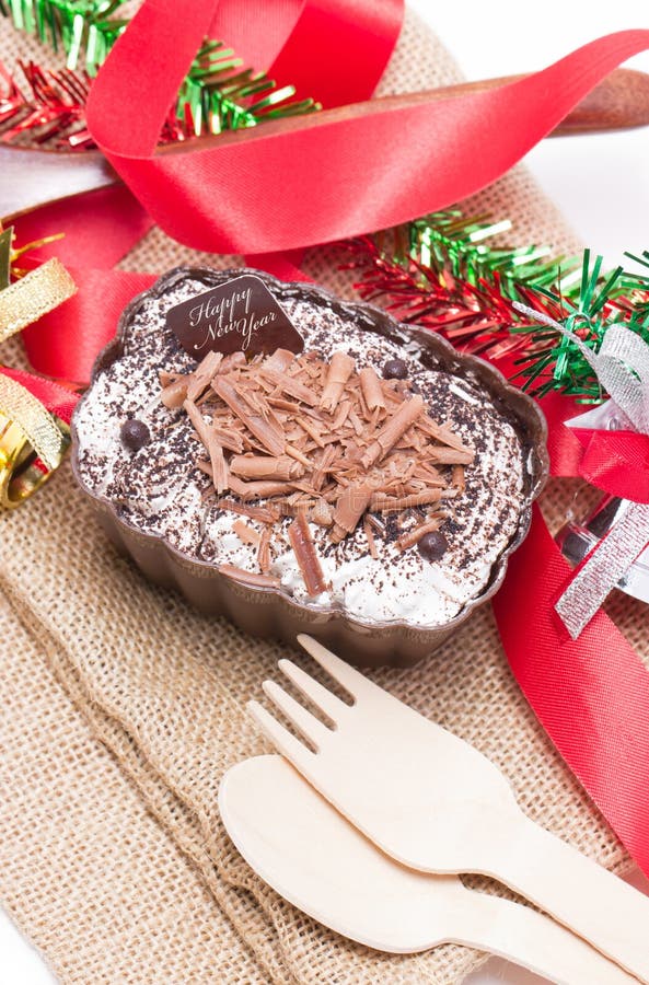 Chocolate Moose Dessert Decorating with Accessories. Stock Photo ...