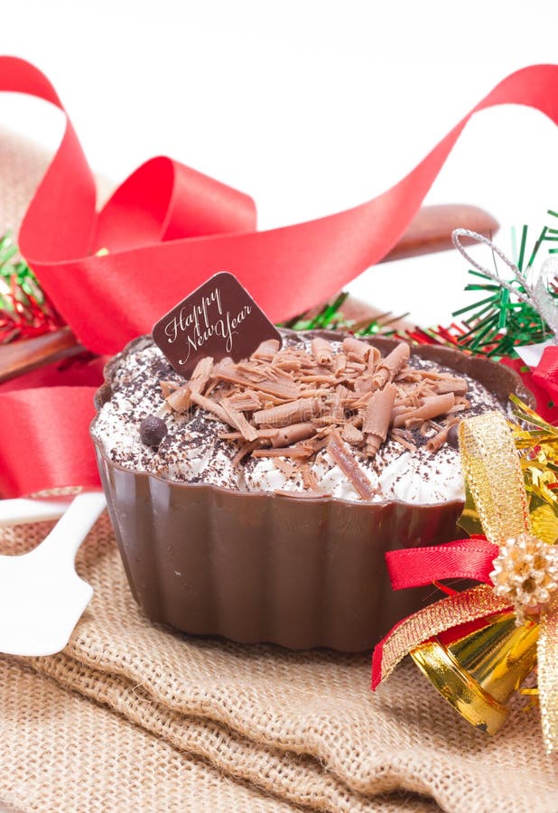 Chocolate Moose Dessert Decorating with Accessories. Stock Photo ...