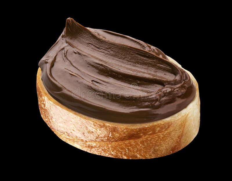 Chocolate Mousse Cream on Bread Slice Isolated on Black Background ...
