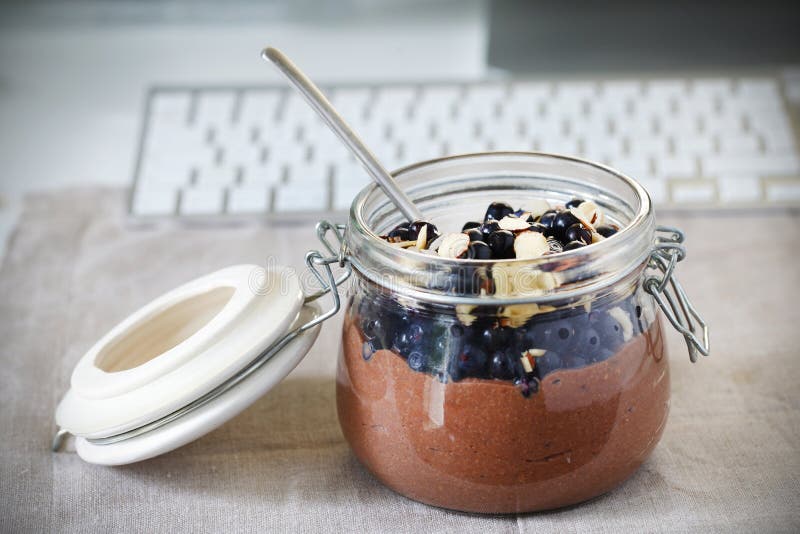 Chocolate Mousse Custard Made of Buckwheat with Blueberries Stock Image ...