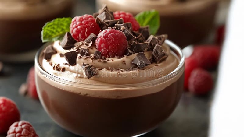 Chocolate Mousse Dessert with Raspberry Topping Stock Footage - Video ...