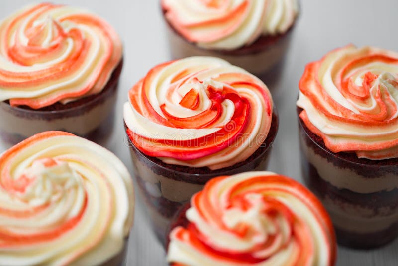 Chocolate and Mousse Trifle Dessert in Plastic Cups Stock Photo - Image ...