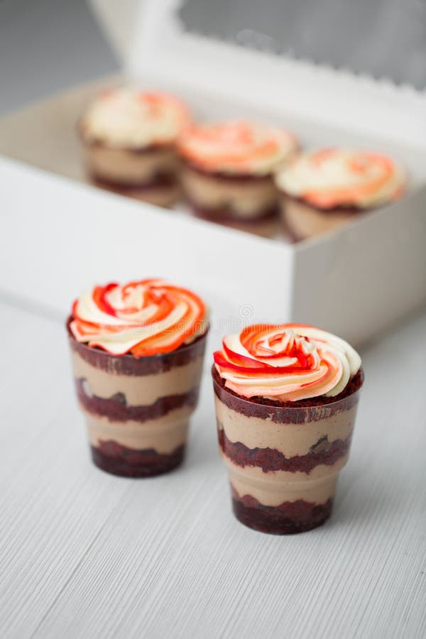 Chocolate and Mousse Trifle Dessert in Plastic Cups Stock Photo - Image ...