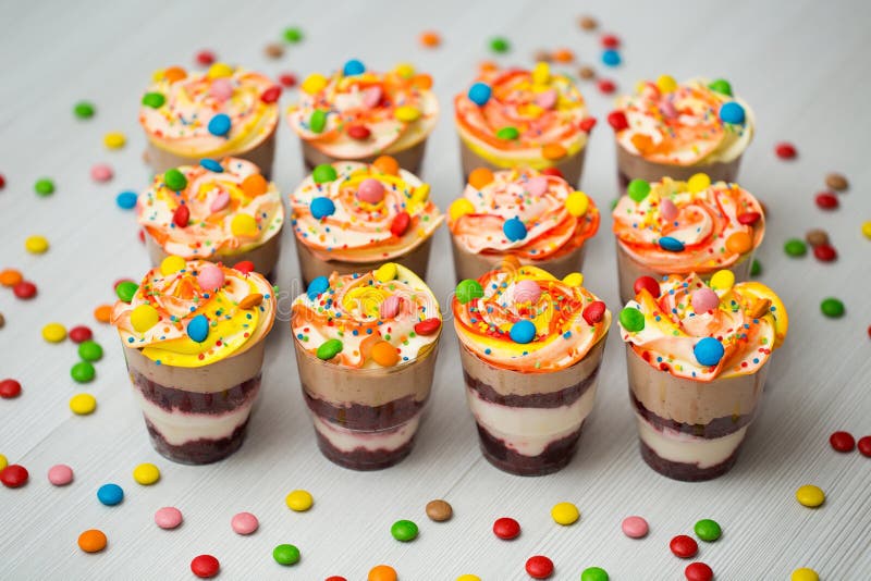 Chocolate and Mousse Trifle Dessert in Plastic Cups Stock Photo - Image ...