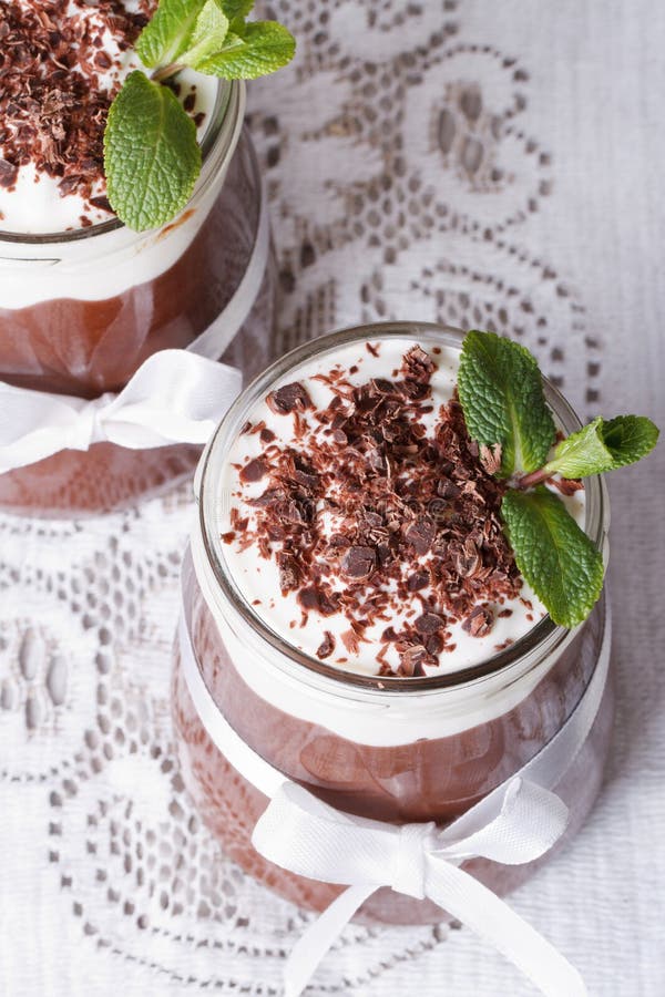 Chocolate Mousse with Whipped Cream Vertical Top View Stock Image ...