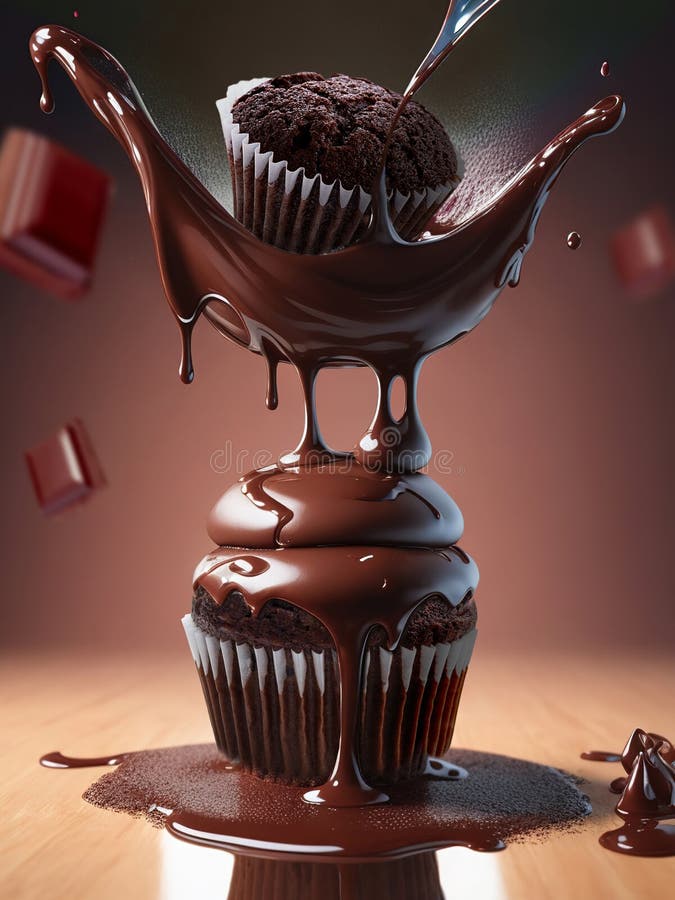 Chocolate Muffin Cake and Floating Stock Illustration - Illustration of ...