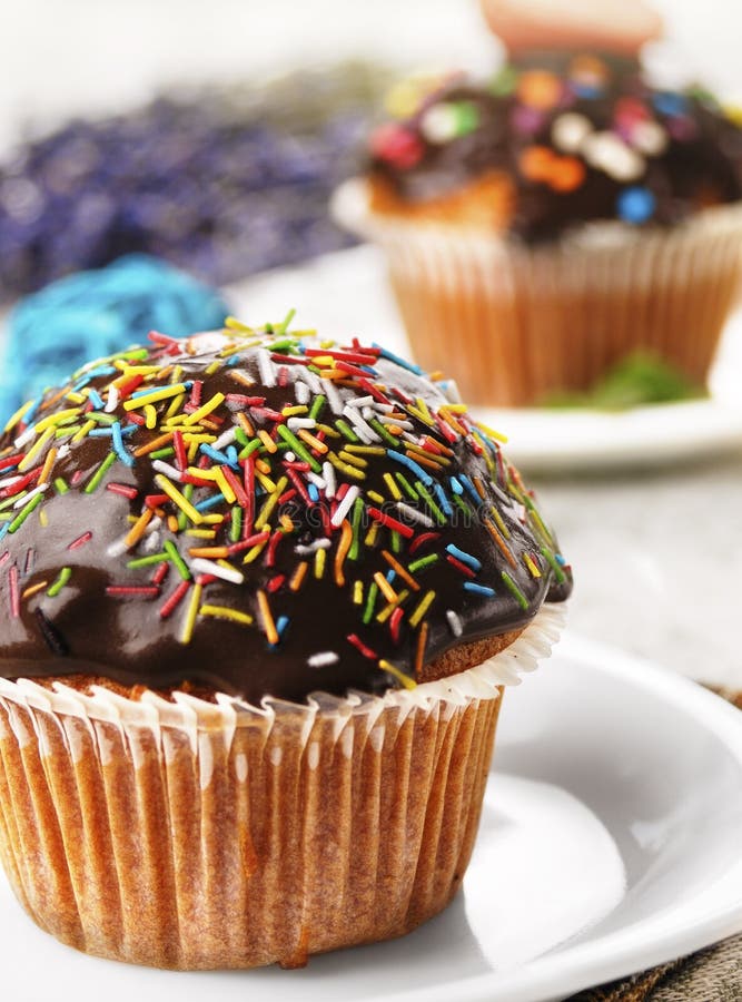 Chocolate Muffin with Sprinkles Stock Image - Image of chocolate ...