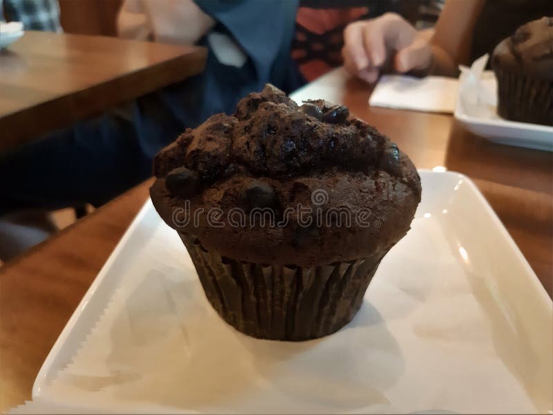 Chocolate Muffin on Square Plate Stock Image - Image of bakery ...