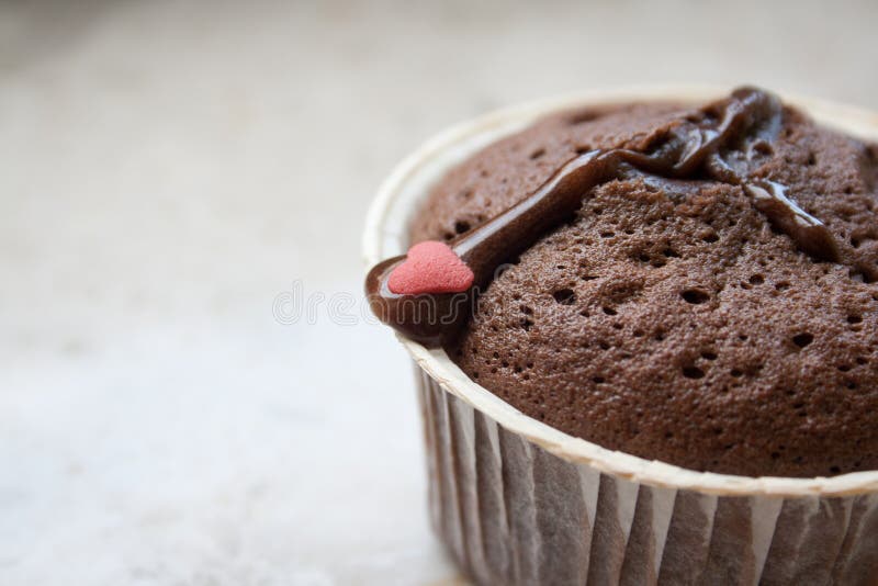 Chocolate Muffin with Sugar Heart. Stock Image - Image of closeup ...