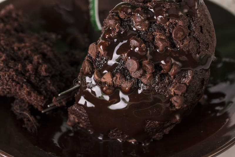 Chocolate Muffin with Syrup Stock Image - Image of desert, plate: 46453151