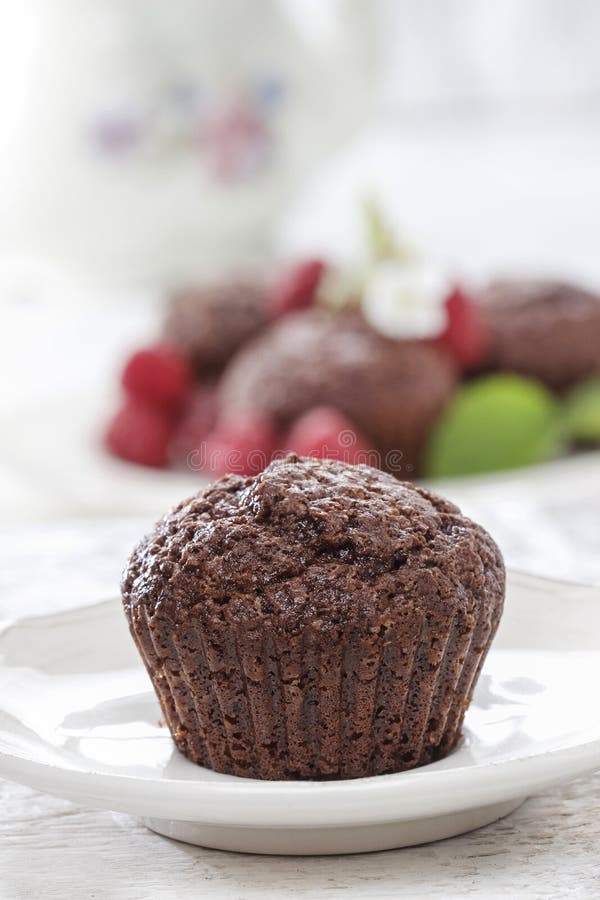 Chocolate Muffin on White Plate Stock Photo - Image of muffin, party ...