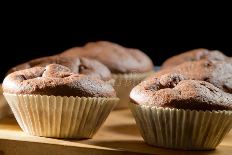 Chocolate Muffin on Wooden Board Stock Photo - Image of home, pastry ...