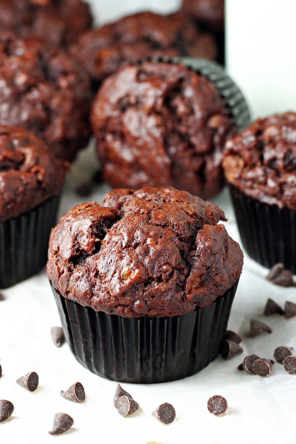Chocolate Muffins with Chocolate Chips Stock Image - Image of ...