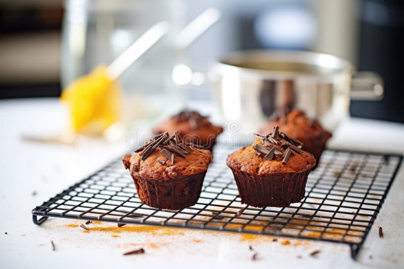 Chocolate Muffins on a Wire Rack with Melted Chips Stock Image - Image ...