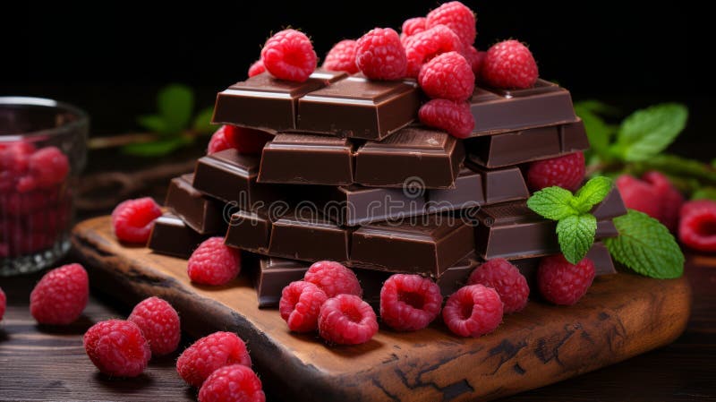 Chocolate Negro Con Frambuesas Cerradas. . Foto de archivo - Imagen de ...