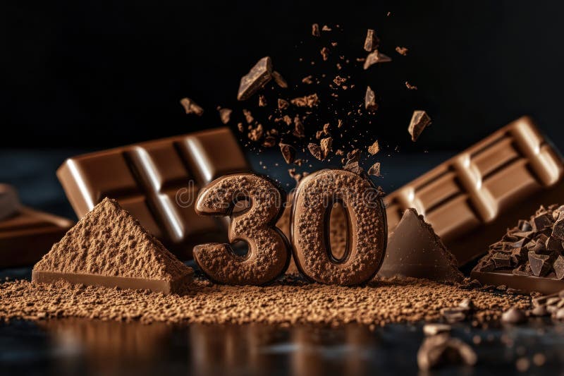 Chocolate Number 30 Celebration with Exploding Chunks and Bars Stock ...