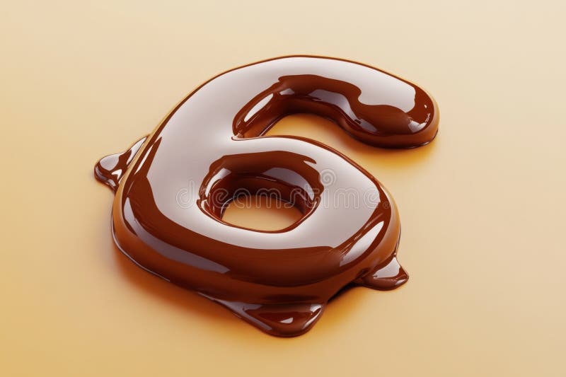 A Chocolate Number Six with a Chocolate Drizzle on it Stock ...