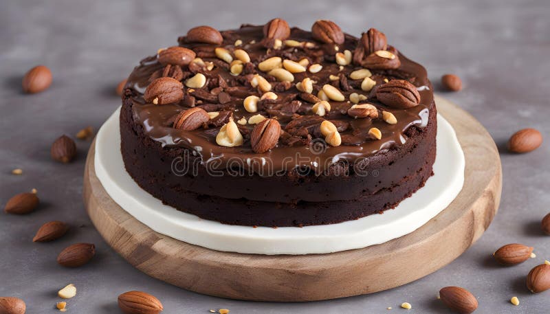 Chocolate nut brownie cake stock illustration. Illustration of wooden - 317567830