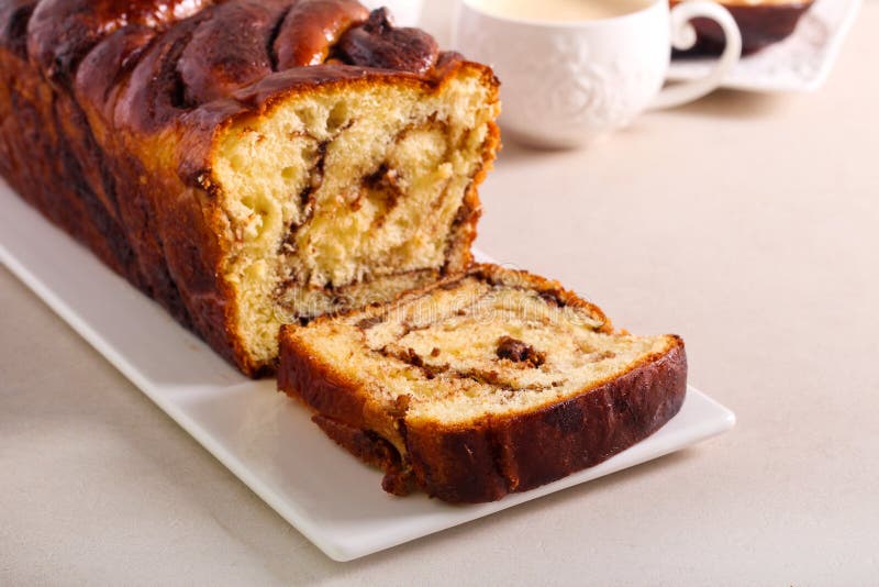 Chocolate and Nut Filled Babka, Sliced Stock Photo - Image of filling ...