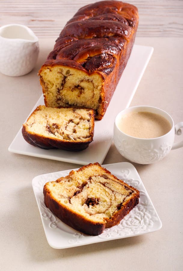 Chocolate and Nut Filled Babka, Sliced a Stock Image - Image of brunch ...