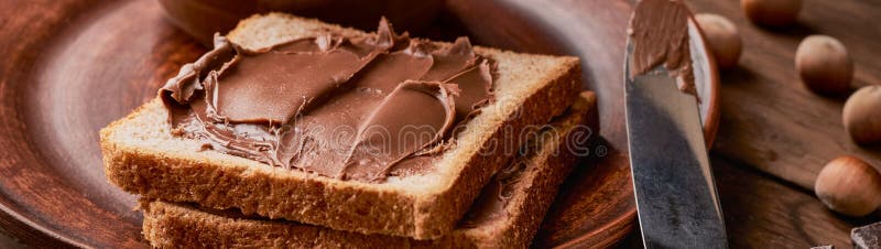 Chocolate Nut Pasta with Slices of Toast Bread in a Plate Banner Stock ...