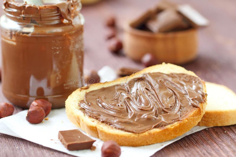 Chocolate Nut Paste with Bread Stock Image - Image of paste, bread ...