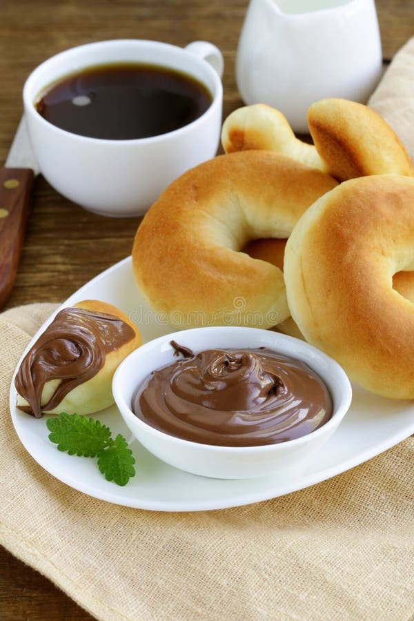 Chocolate Nut Paste (nutella) For Breakfast With Bread Stock Photo ...