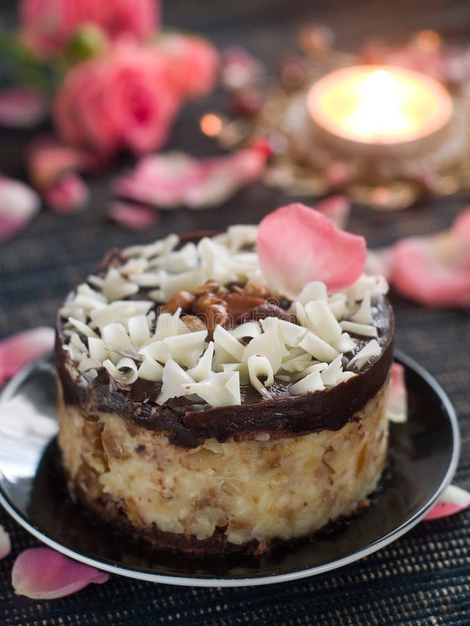 Chocolate and nuts cake stock image. Image of baked, candle - 36578577