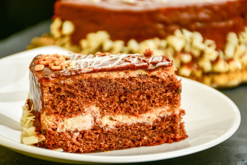 Chocolate and nuts cake stock image. Image of close - 111733805