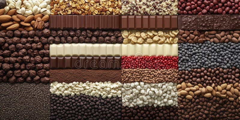 Chocolate, Nuts, and Candy Collage. Flat Lay of Variety Chocolate ...