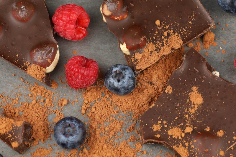 Chocolate with Nuts, Cocoa and Berries Stock Image - Image of ...