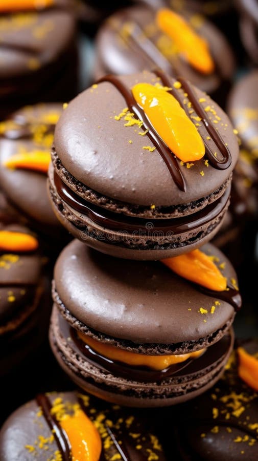 Chocolate Orange Macarons with Zesty Ganache and Citrus Garnish Stock Illustration ...