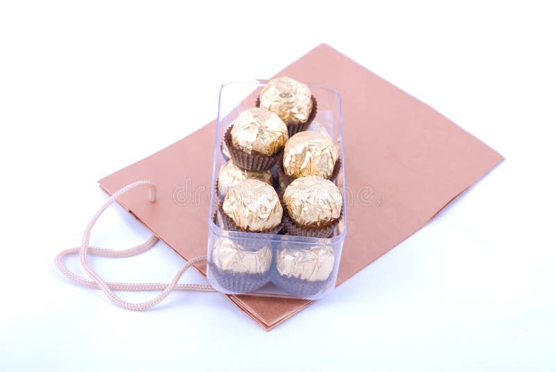 Chocolate Package with Shopping Bag Stock Photo - Image of golden ...