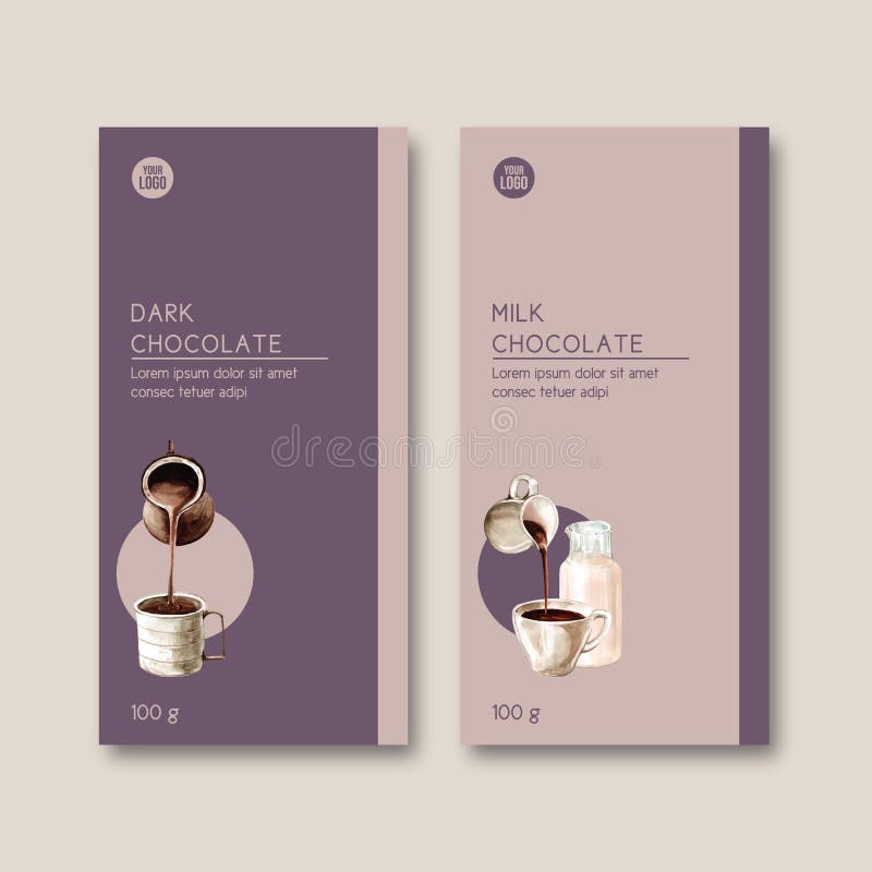 Chocolate Packing Design with Milk and Cup, Watercolor Illustration ...