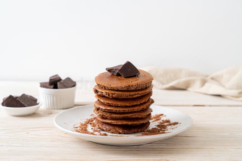 Chocolate Pancake Stack on Plate Stock Image - Image of plate, berry ...
