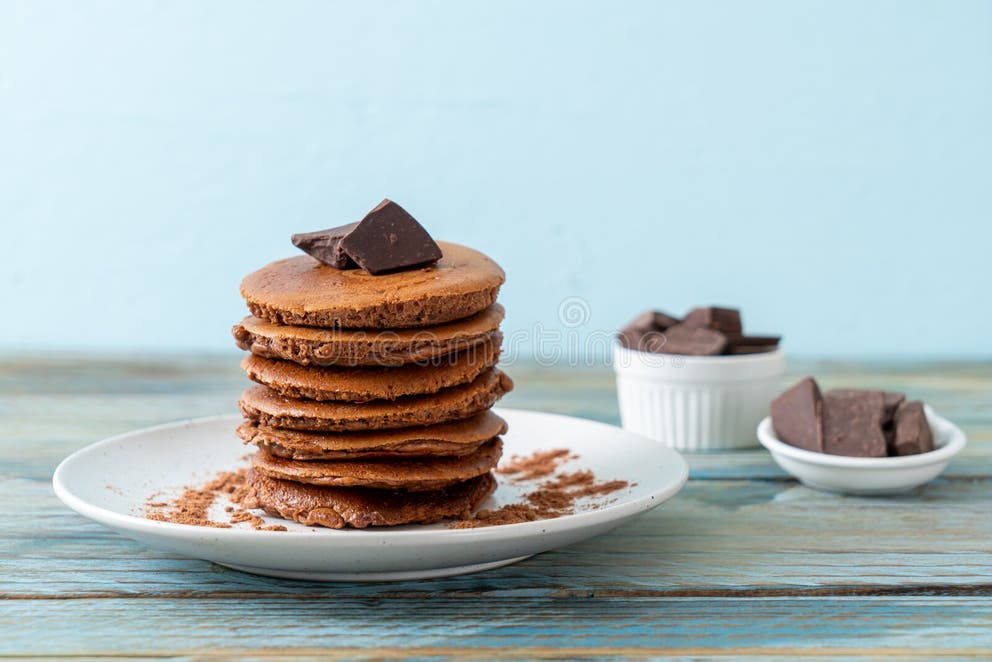Chocolate Pancake Stack on Plate Stock Image - Image of baked, homemade ...