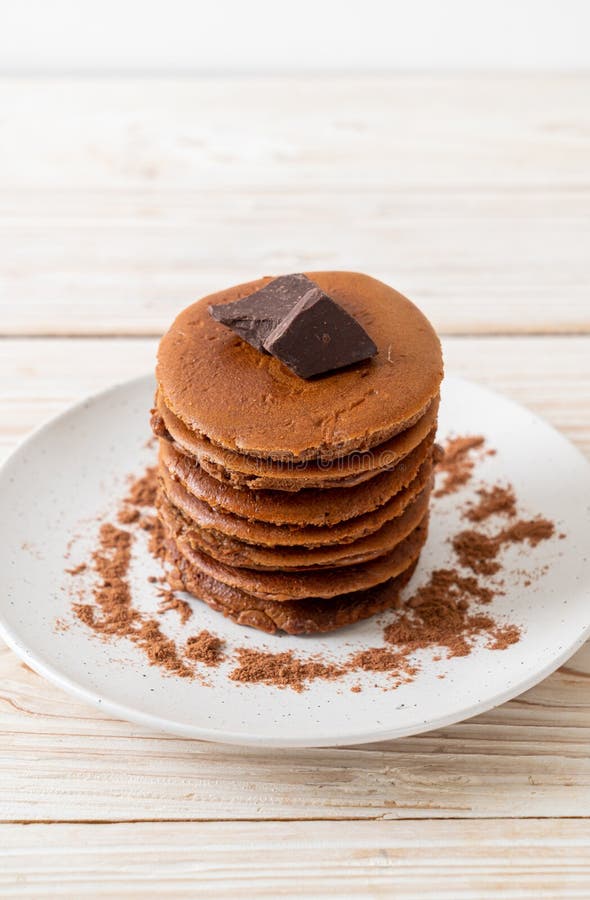 Chocolate Pancake Stack on Plate Stock Photo - Image of pancake ...