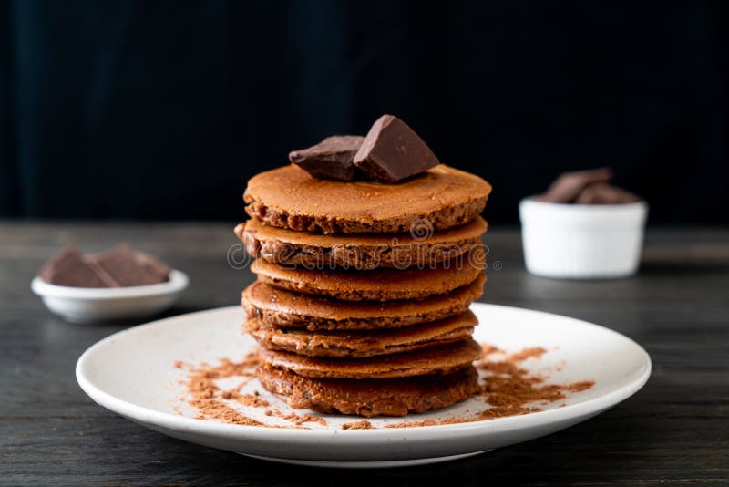 Chocolate Pancake Stack on Plate Stock Photo - Image of pastry ...