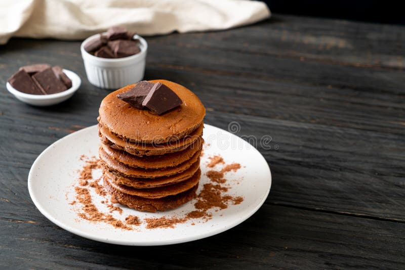 Chocolate Pancake Stack on Plate Stock Photo - Image of morning, bakery ...