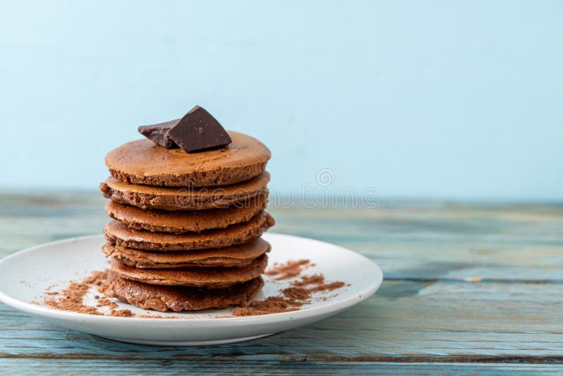 Chocolate Pancake Stack on Plate Stock Photo - Image of gastronomy ...