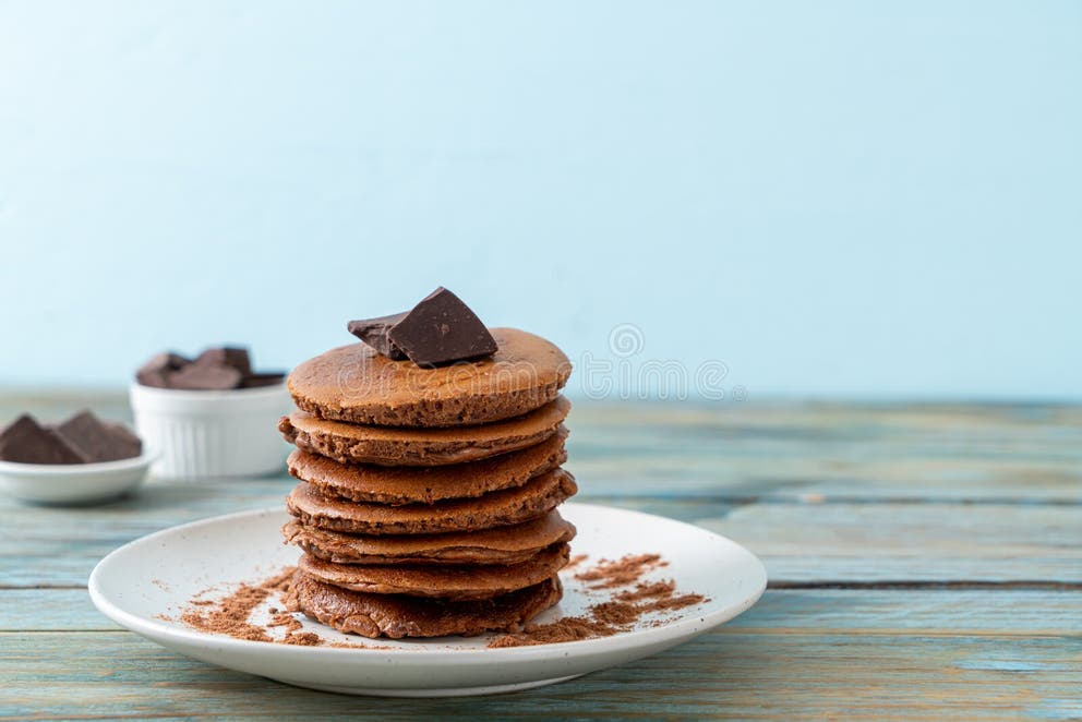 Chocolate Pancake Stack on Plate Stock Image - Image of baked, berry ...