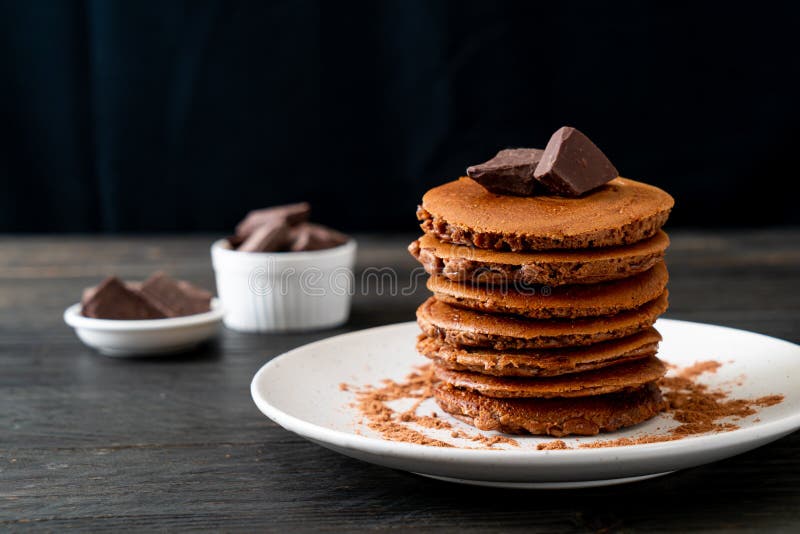 Chocolate Pancake Stack on Plate Stock Photo - Image of chocolate, meal ...