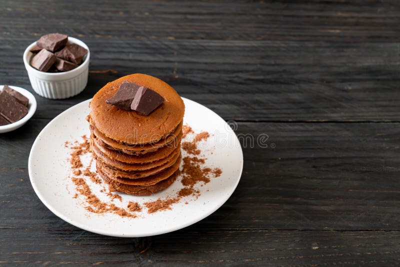 Chocolate Pancake Stack on Plate Stock Image - Image of brown, bakery ...