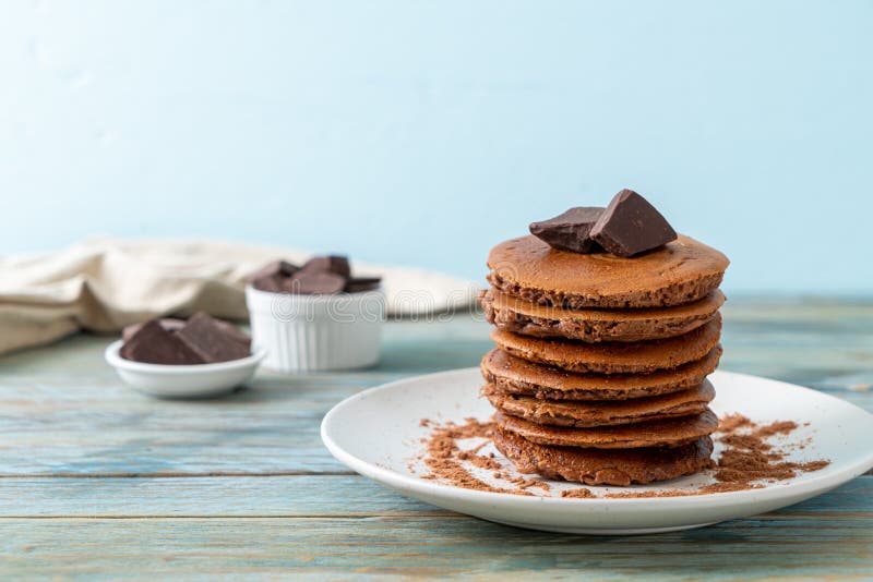 Chocolate Pancake Stack on Plate Stock Image - Image of pile, breakfast ...