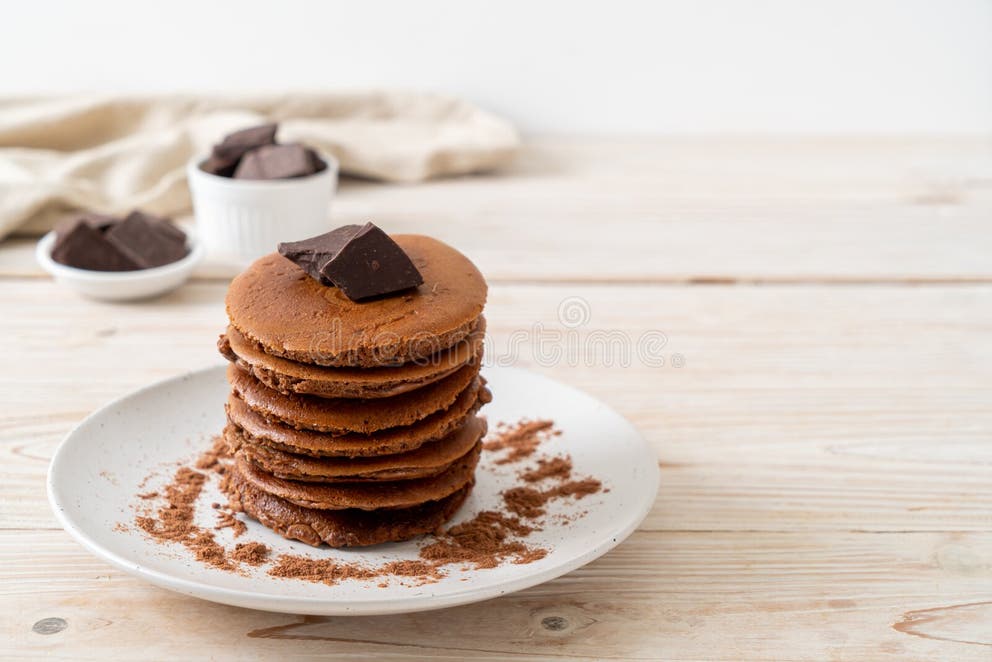 Chocolate Pancake Stack on Plate Stock Photo - Image of berry, pancake ...